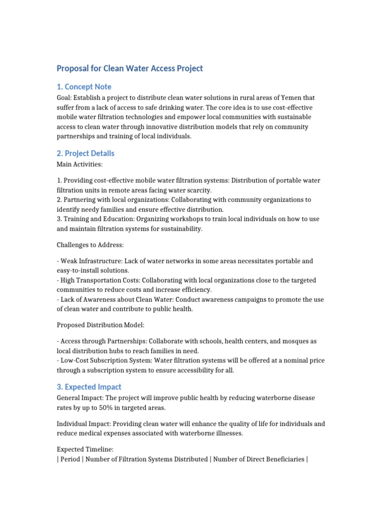 Clean Water Access Proposal | PDF | Drinking Water | Water