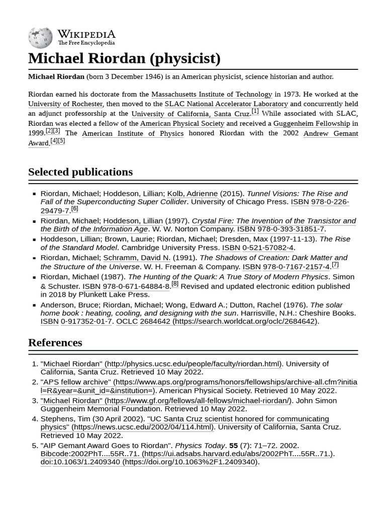 Michael_Riordan_(physicist) | PDF | Physical Sciences | Particle Physics