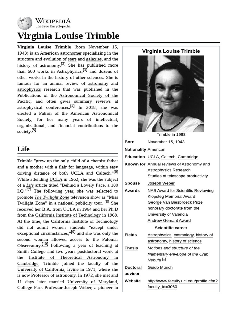 Virginia Louise Trimble | PDF | Physical Sciences | Astronomy