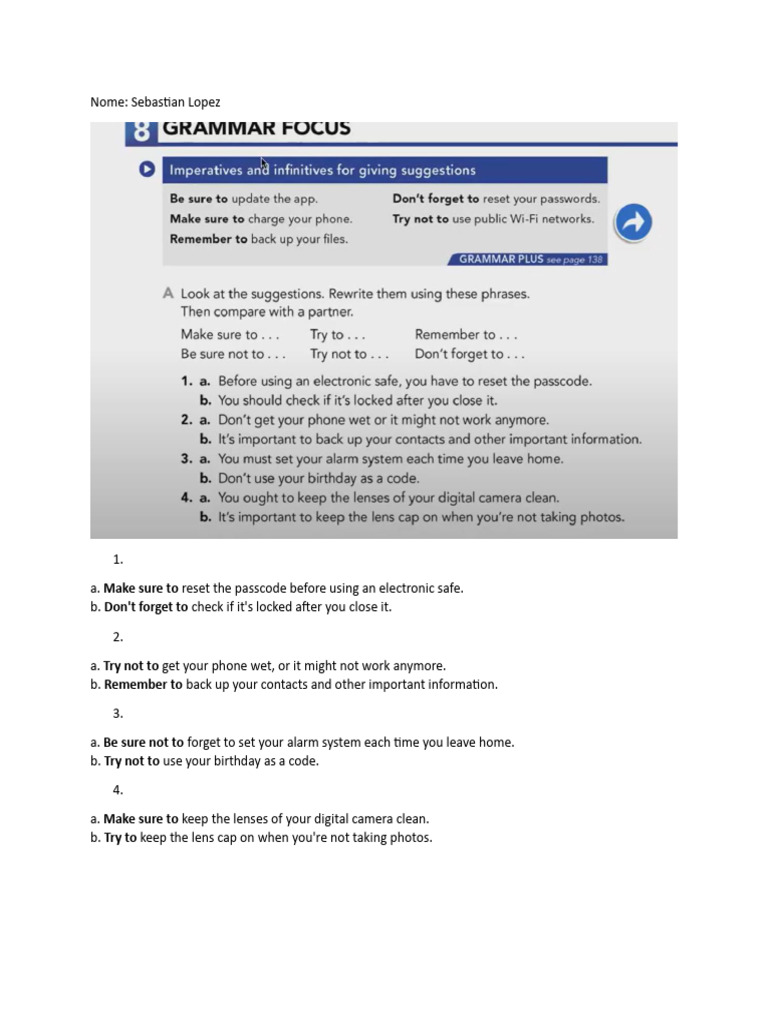 Grammar Focus Imperatives and Infinitives for Giving Suggestions | PDF