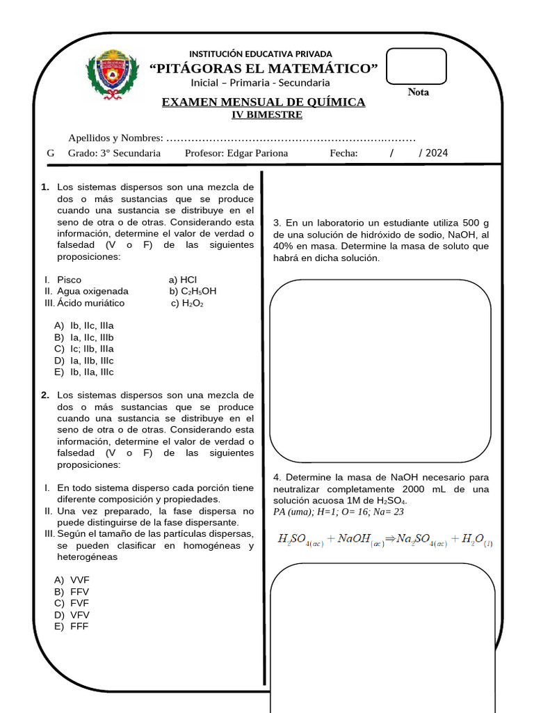 QUIM 3° SEC (Mensual) | PDF