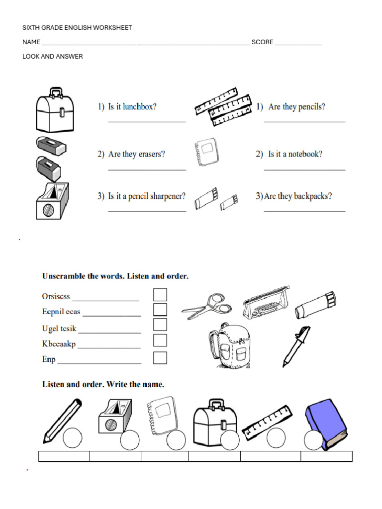 Sixth Grade English Worksheet | PDF