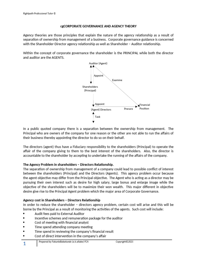 Corporate Governance and Agency Theory | PDF | Corporate Social ...