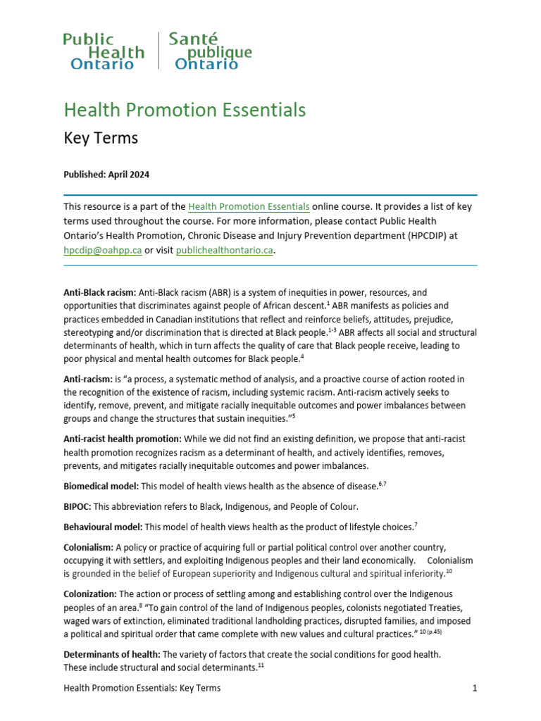 Key Terms in Health Promotion Essentials | PDF | Racism ...