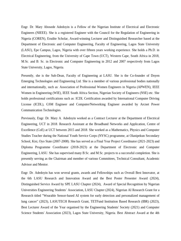 Dr. Mary - Adedoyin - Portfolios | PDF | Engineering