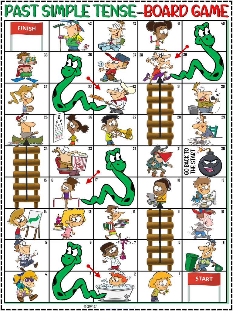 Past Simple Tense Esl Printable Snakes and Ladders Game For Kids | PDF