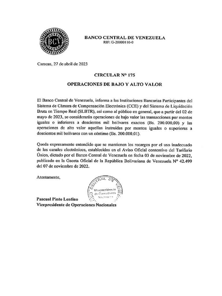 circular_ndeg_175_operaciones_de_bajo_y_alto_valor | PDF