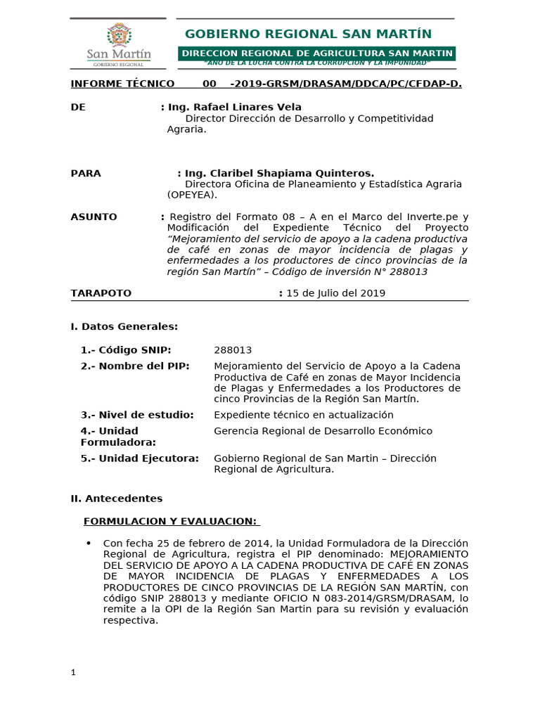Informe Técnico Corregido - Registro de 2daa Modificaciones Café | PDF ...