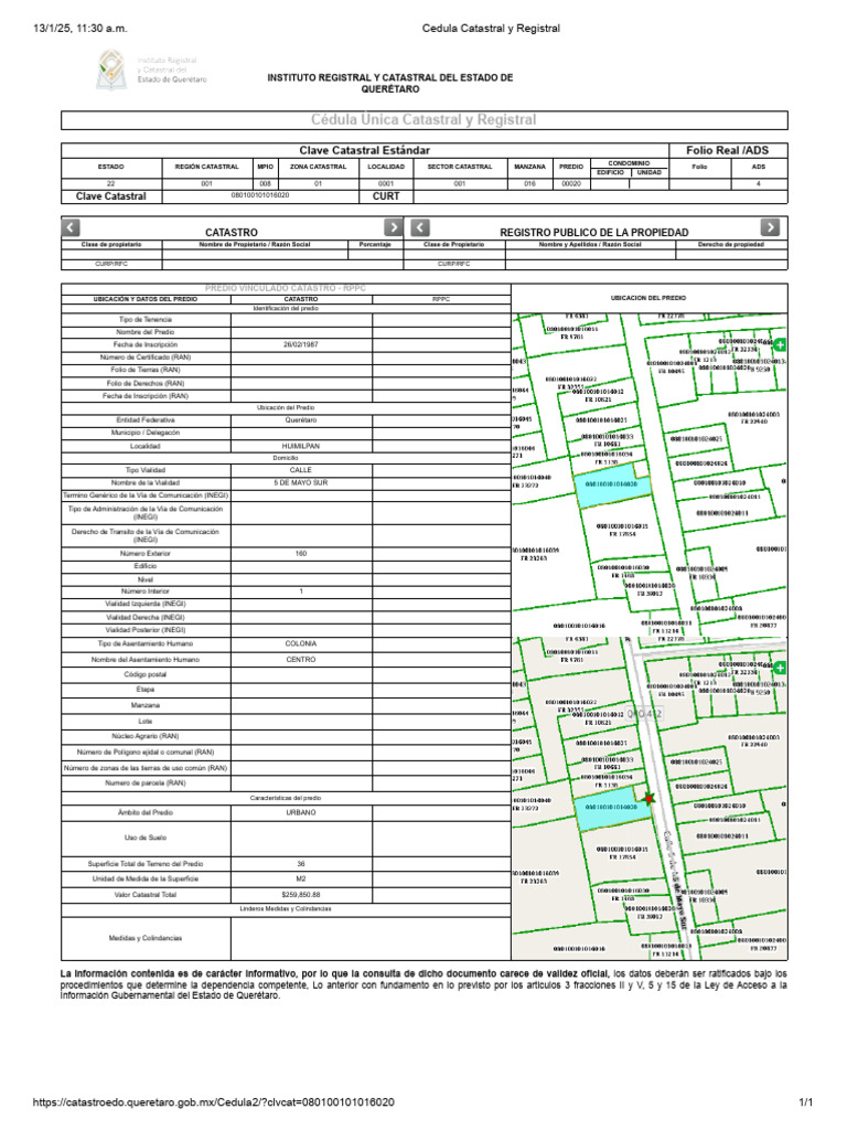 Cedula Catastral y Registral | PDF
