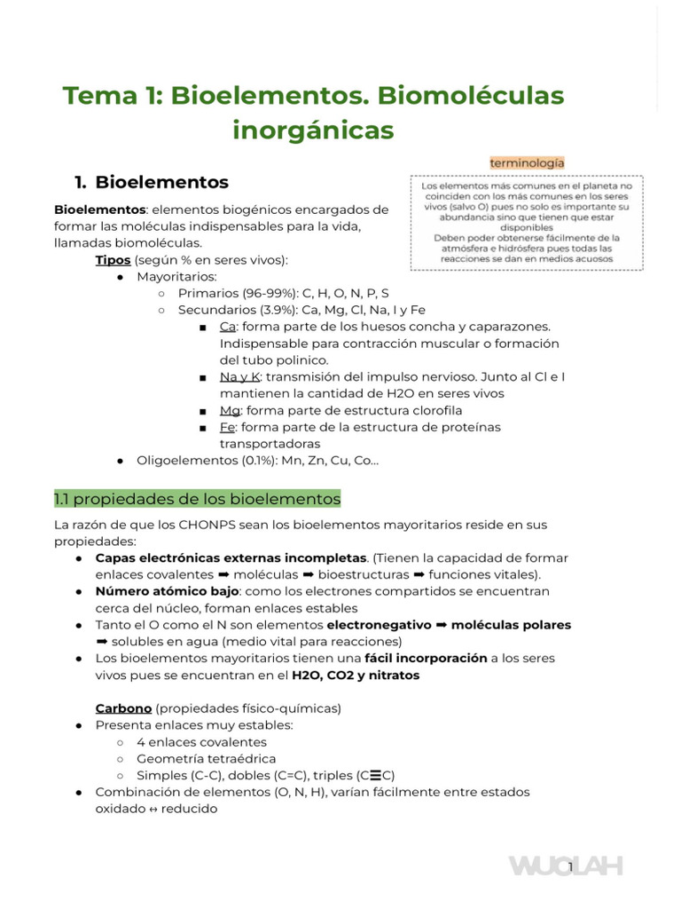 Tema1 - Bioelementos | PDF