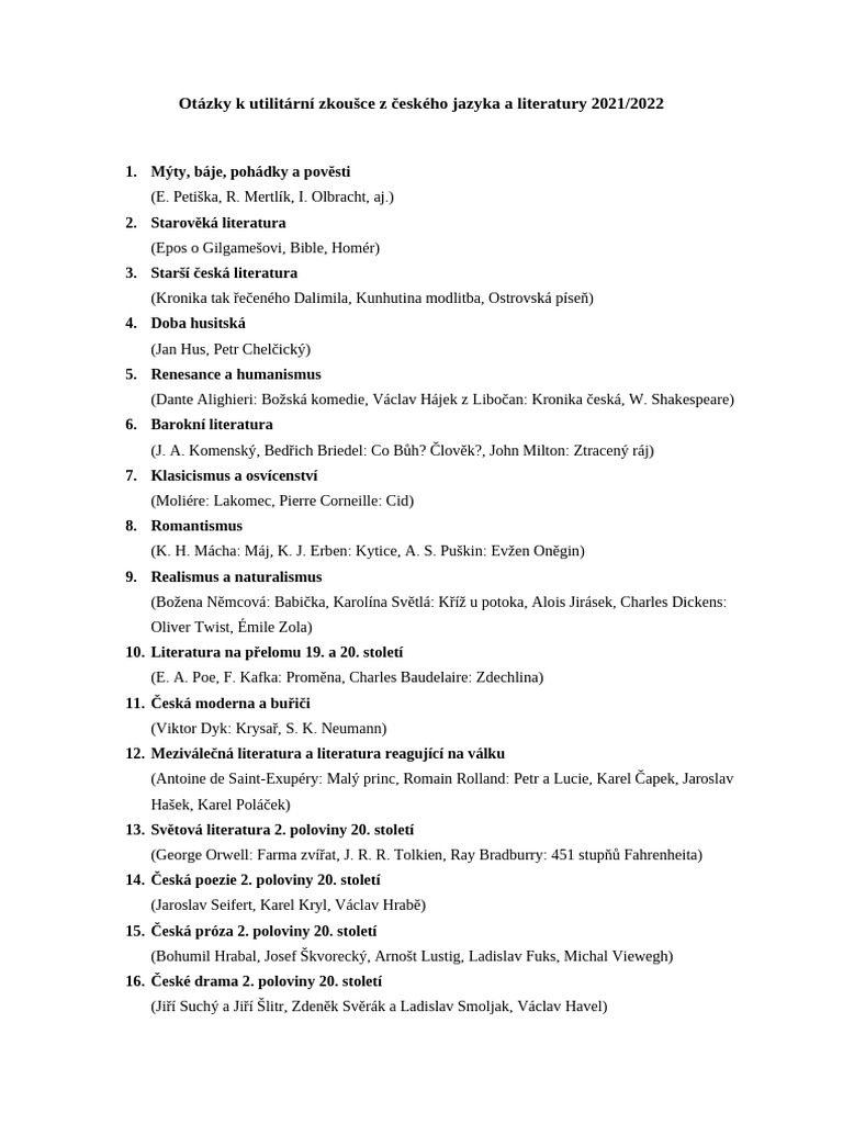 Otázky k utilitární zkoušce kvarta | PDF