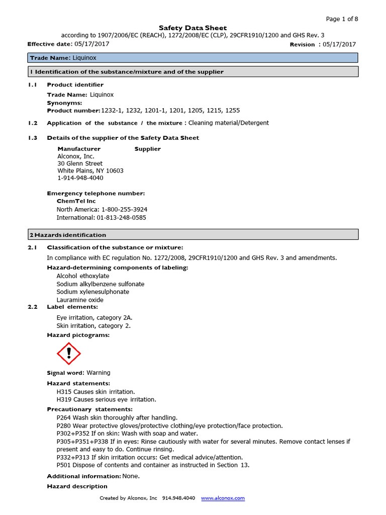 Liquinox English Global Ghs Sds With Forms | PDF | Dangerous Goods ...