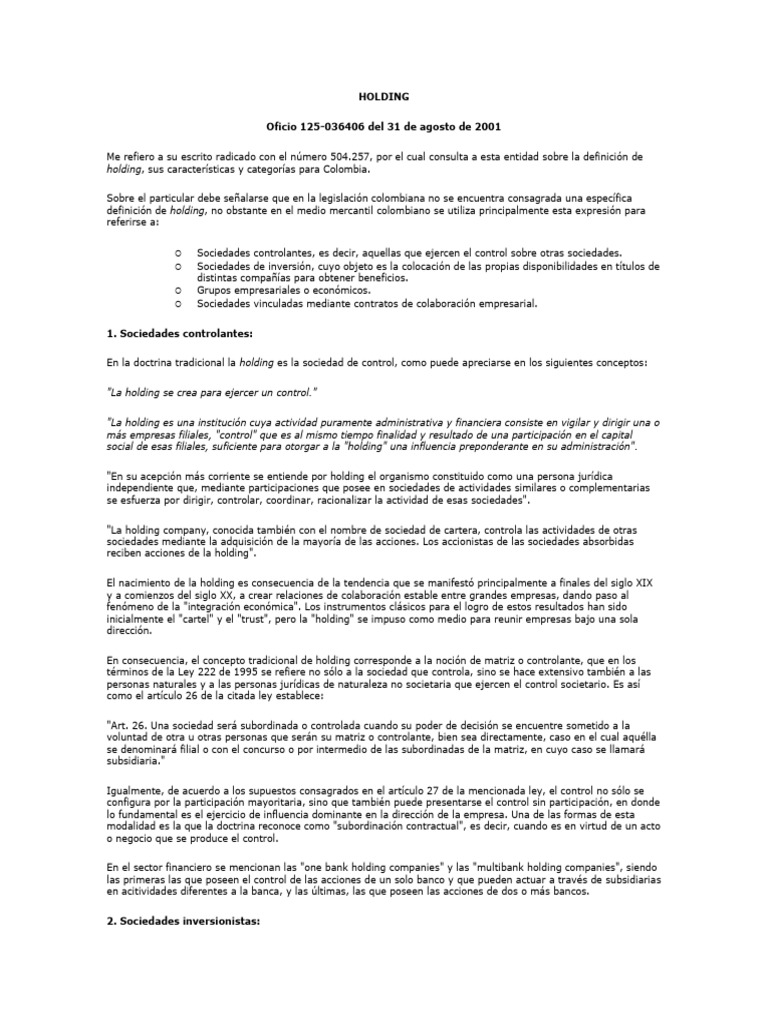 Definición y Tipos de Holding en Colombia | PDF | Sociedad | Subsidiario
