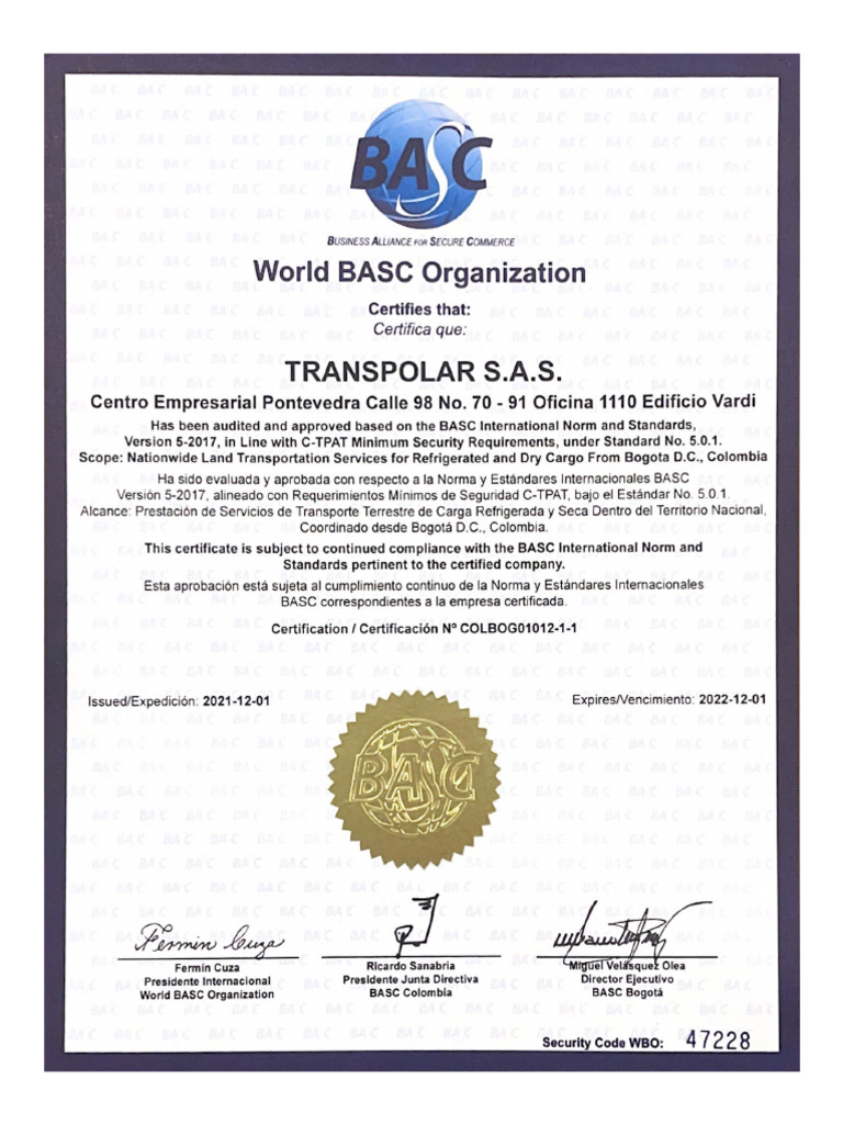 Certificado Basc | PDF