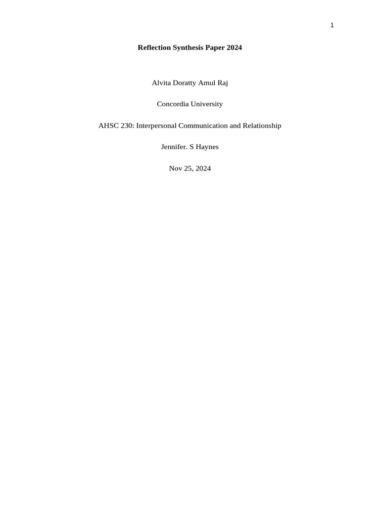 Apa Format Reflection Synthesis Paper | PDF | Interpersonal ...