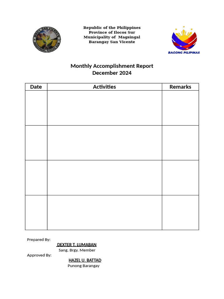 Magsingal Barangay Accomplishment Report | PDF