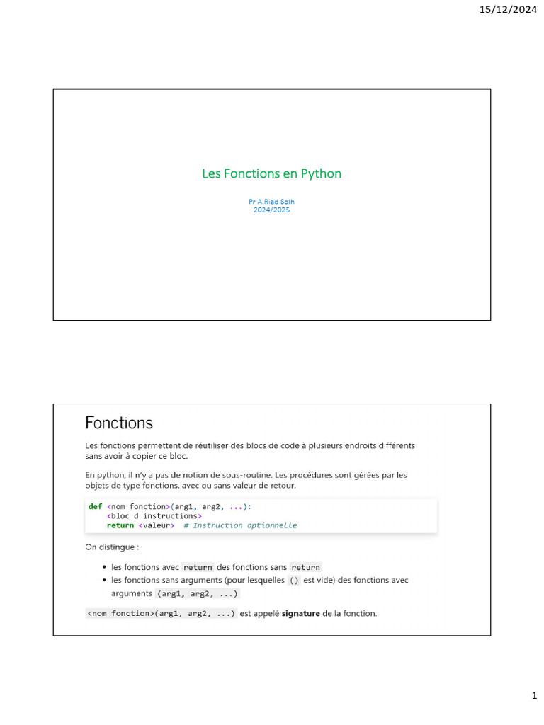 Introduction aux Fonctions en Python | PDF
