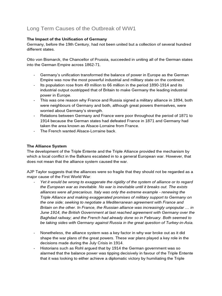 Long Term Causes of WW1 | PDF | German Empire | Austria Hungary