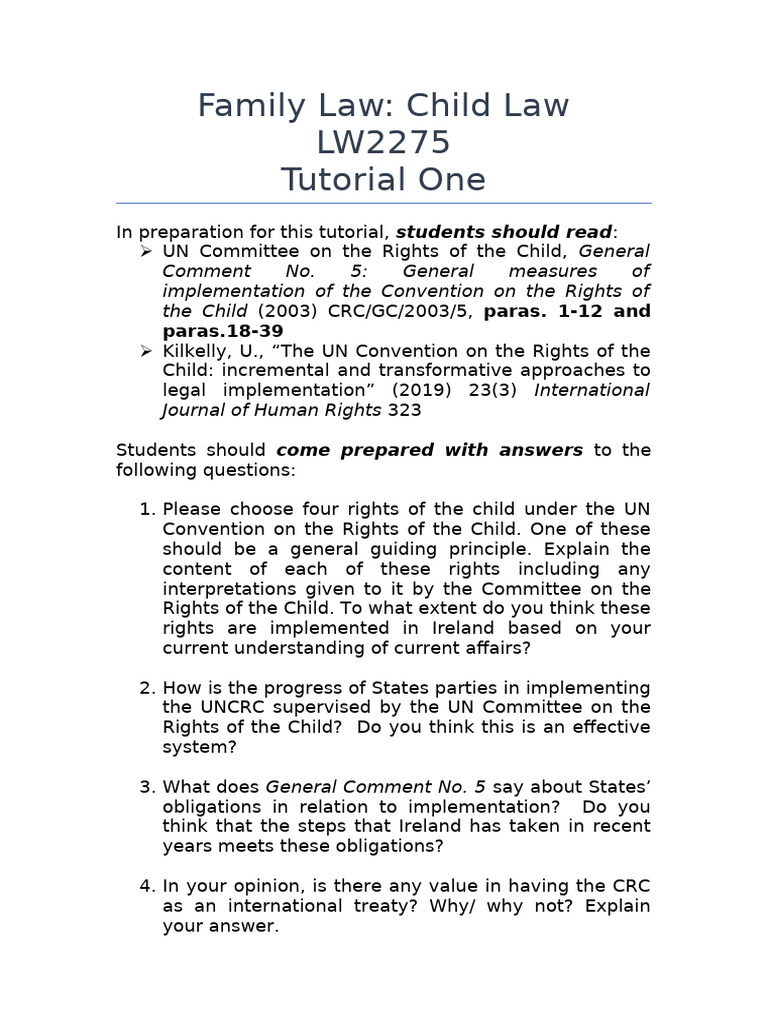 Tutorial 1 Child Law 2020 | PDF