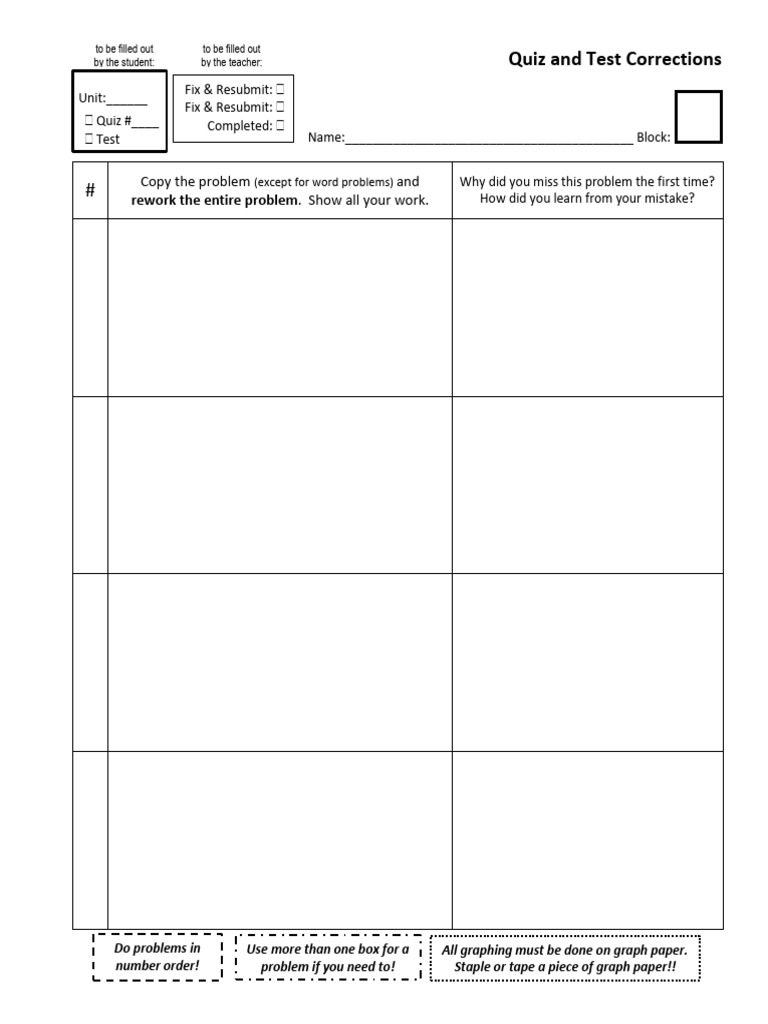 Quiz or Test Correction Form | PDF