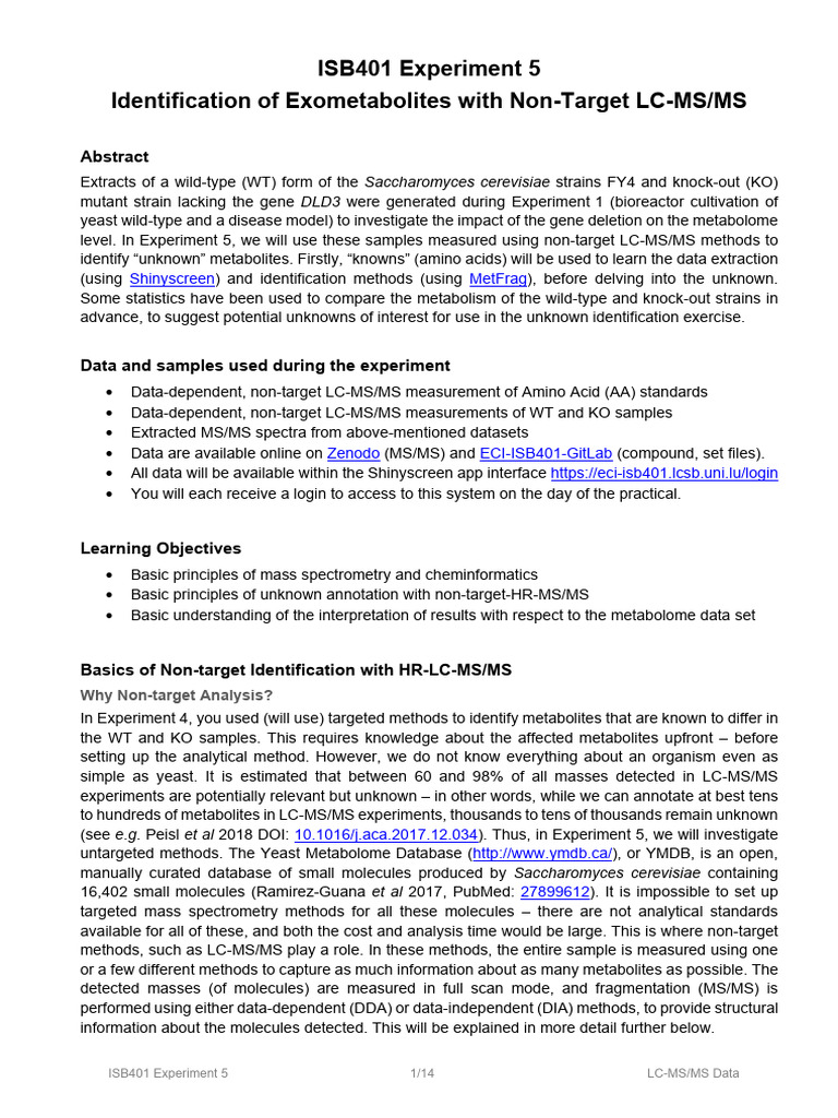 2024_Experiment5_LC-MSMS_Identification | PDF | Mass Spectrometry | Metabolomics