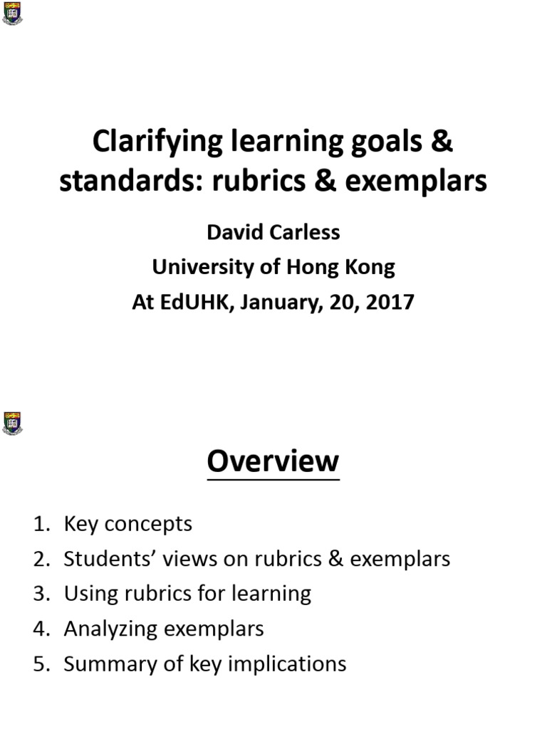 Clarifying Learning Goals & Standards: Rubrics & Exemplars | PDF ...