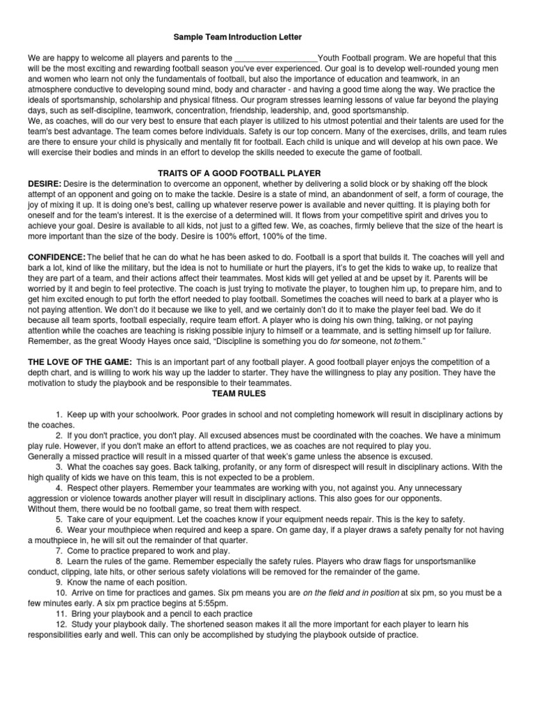3 Letter From Coach To Team | PDF | American Football | Sports