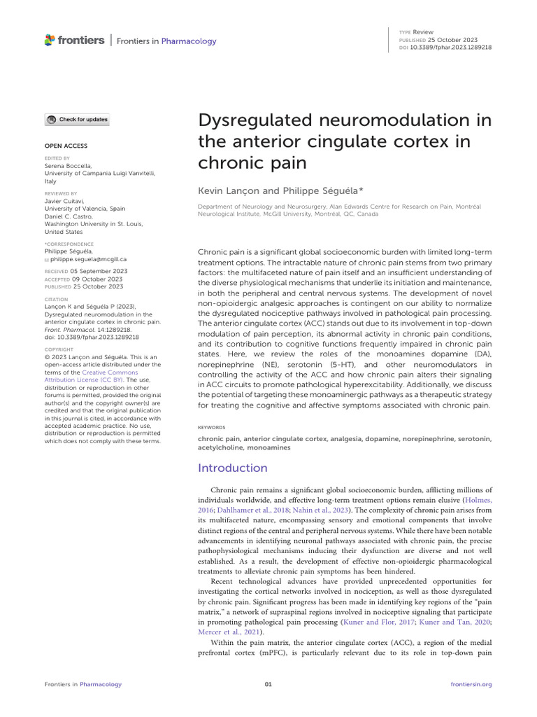 Dysregulated Neuromodulation in The Anterior Cingulate Cortex in ...