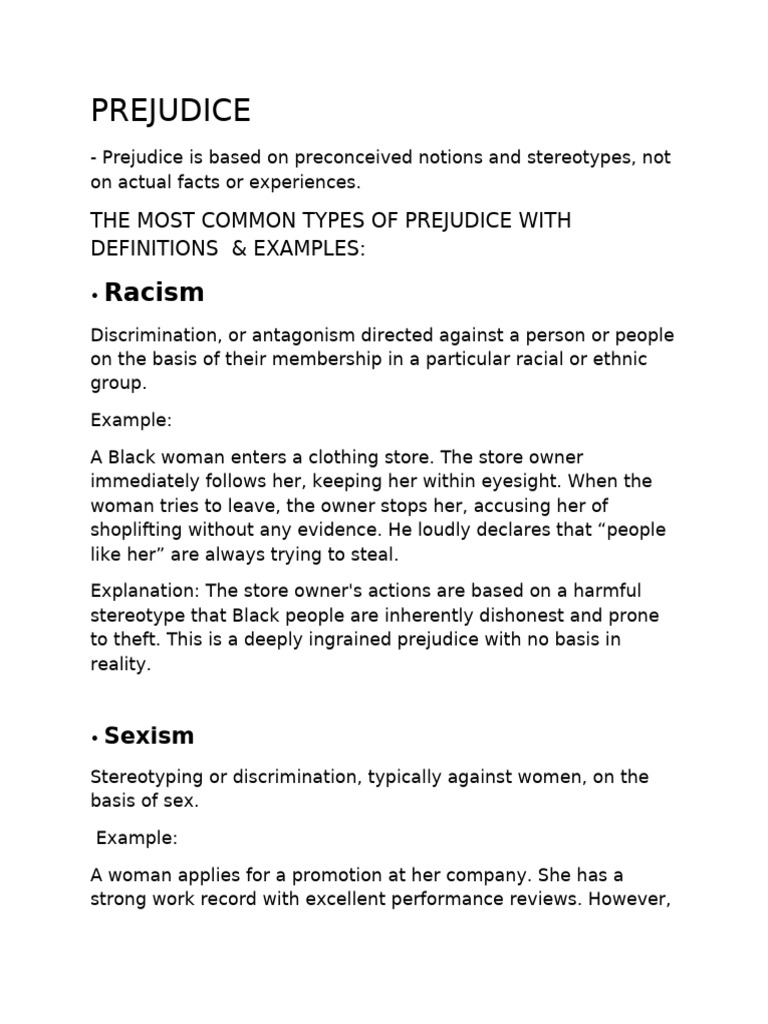 Common Prejudice Types & Examples | PDF
