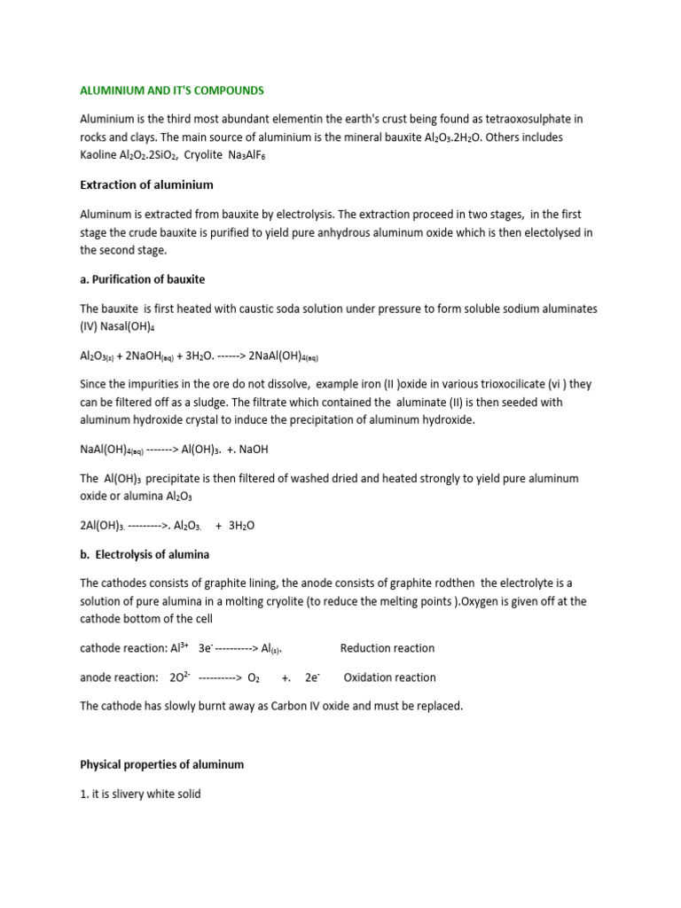 Aluminium and tin and their compounds | PDF | Aluminium | Aluminium Oxide