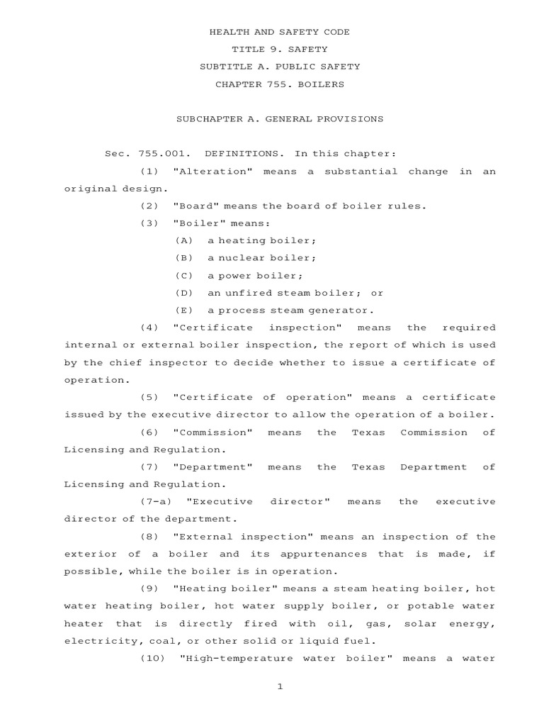 Texas Boiler Health and Safety Code | PDF | Water Heating