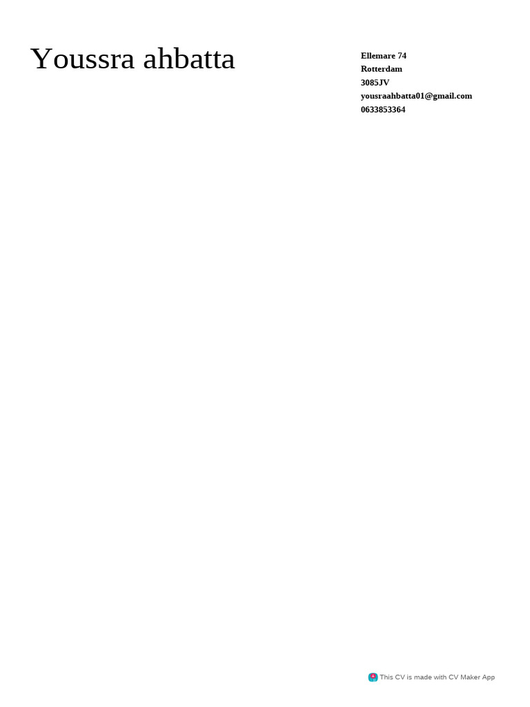 Youssra Ahbatta: Ellemare 74 Rotterdam 3085JV 0633853364 | PDF