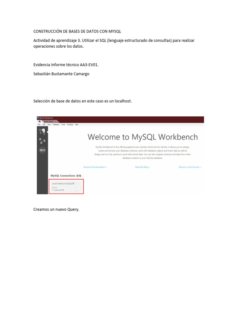 Construcción de Bases de Datos Con Mysql_sebastián Bustamante Camargo | PDF