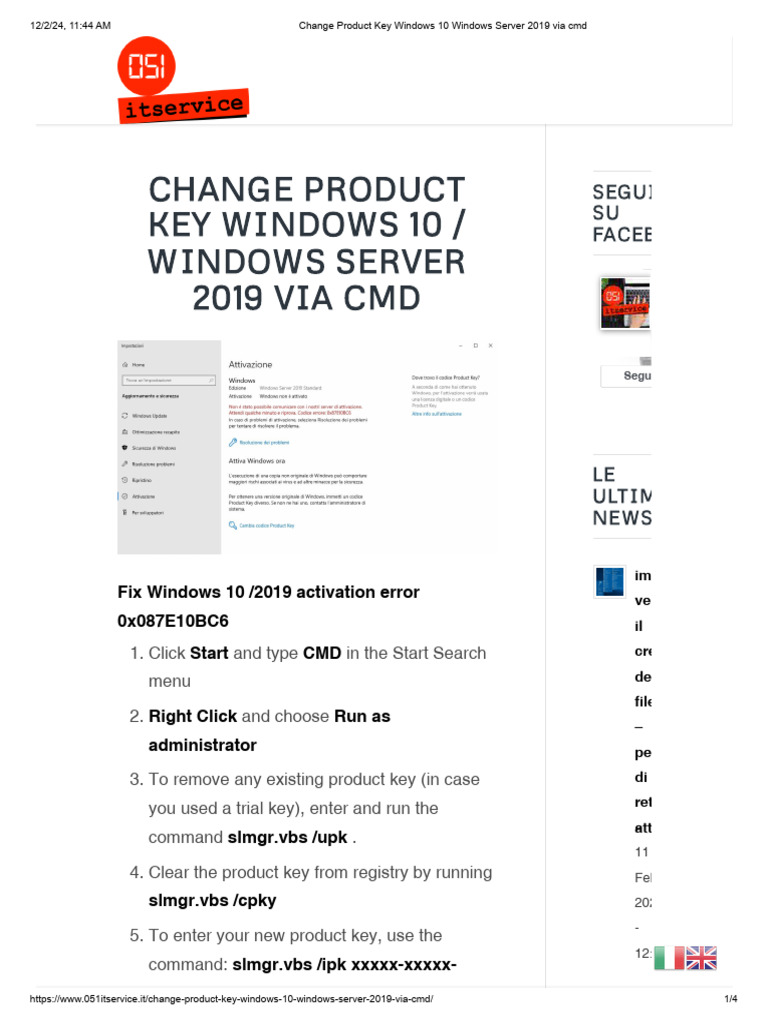 Change Product Key Windows 10 Windows Server 2019 via Cmd | PDF | Microsoft Windows | Windows Nt