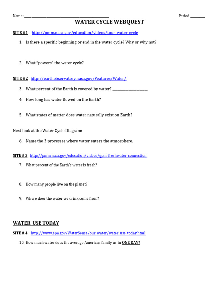 Water Cycle Webquest | PDF