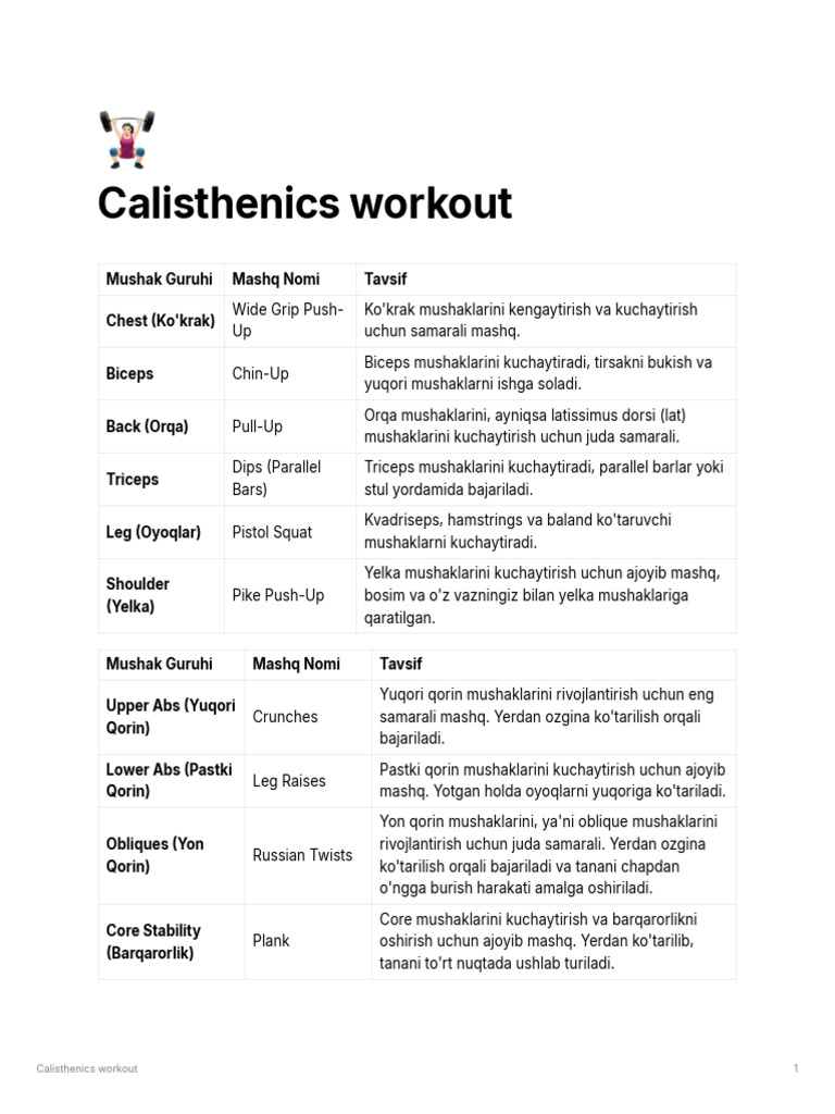 Calisthenics Workout | PDF