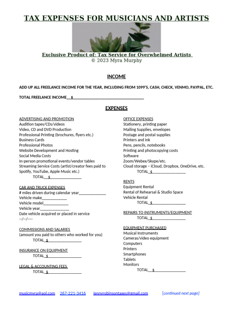 Tax Expenses For Musicians and Artists | PDF | Expense | Guide Book