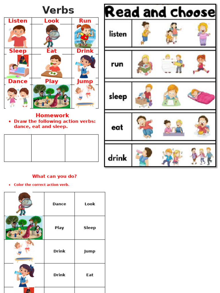 Action Verbs: Draw and Color Activities | PDF