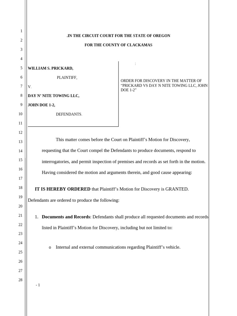 08 - Order For Discovery | PDF | Discovery (Law) | Virginia Circuit Court