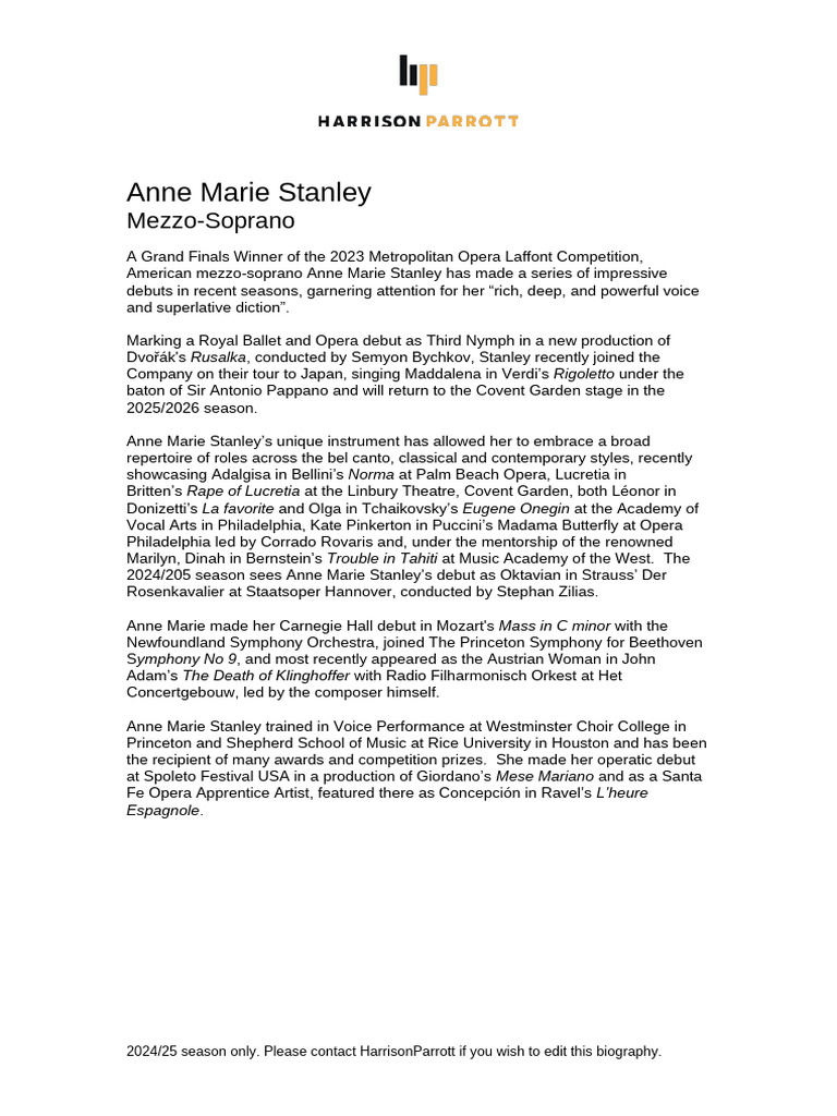 Anne Marie Stanley 2425 Bio | PDF