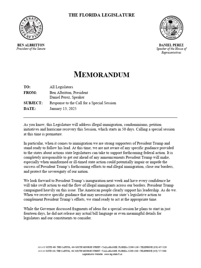 Joint Memo Re Response To The Call For A Special Session | PDF | Donald ...