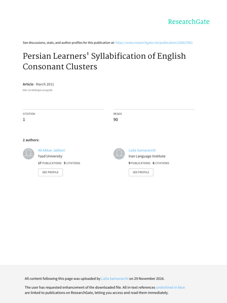 Persian Learners' English Syllabification | PDF | Syllable | Consonant