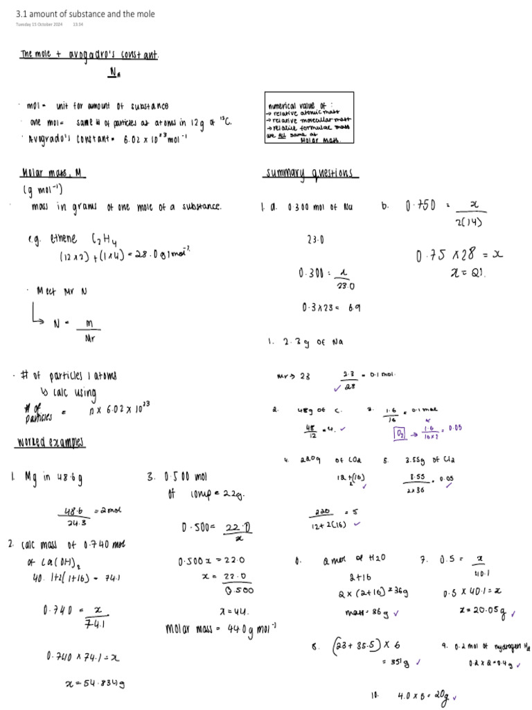 3.1 Amount of Substance and The Mole | PDF