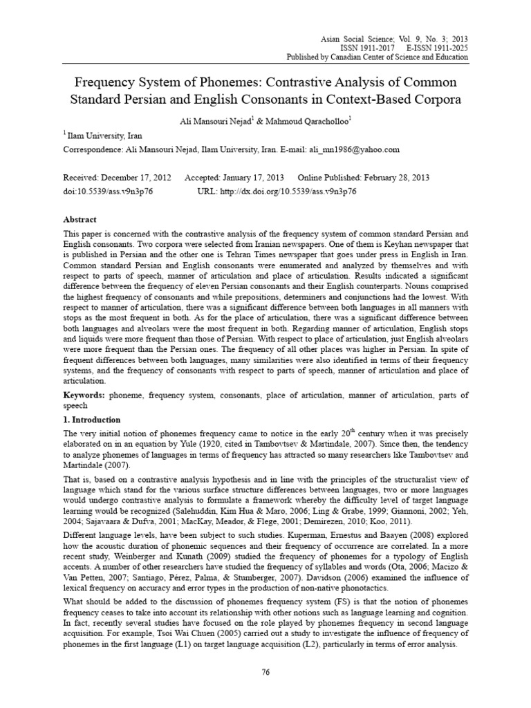 Frequency System of Phonemes: Contrastive Analysis of Common Standard ...