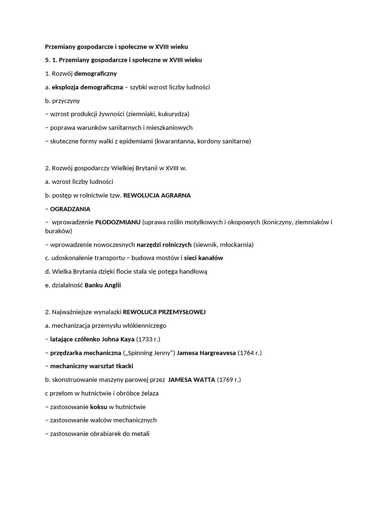 Przemiany Gospodarcze I Społeczne W XVIII Wieku | PDF