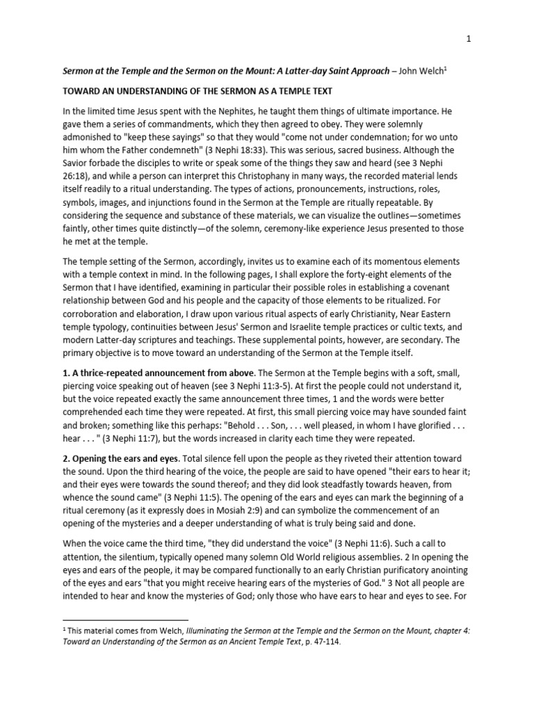 Sermon at The Temple and The Sermon On The Mount J Welch | PDF | Jesus ...