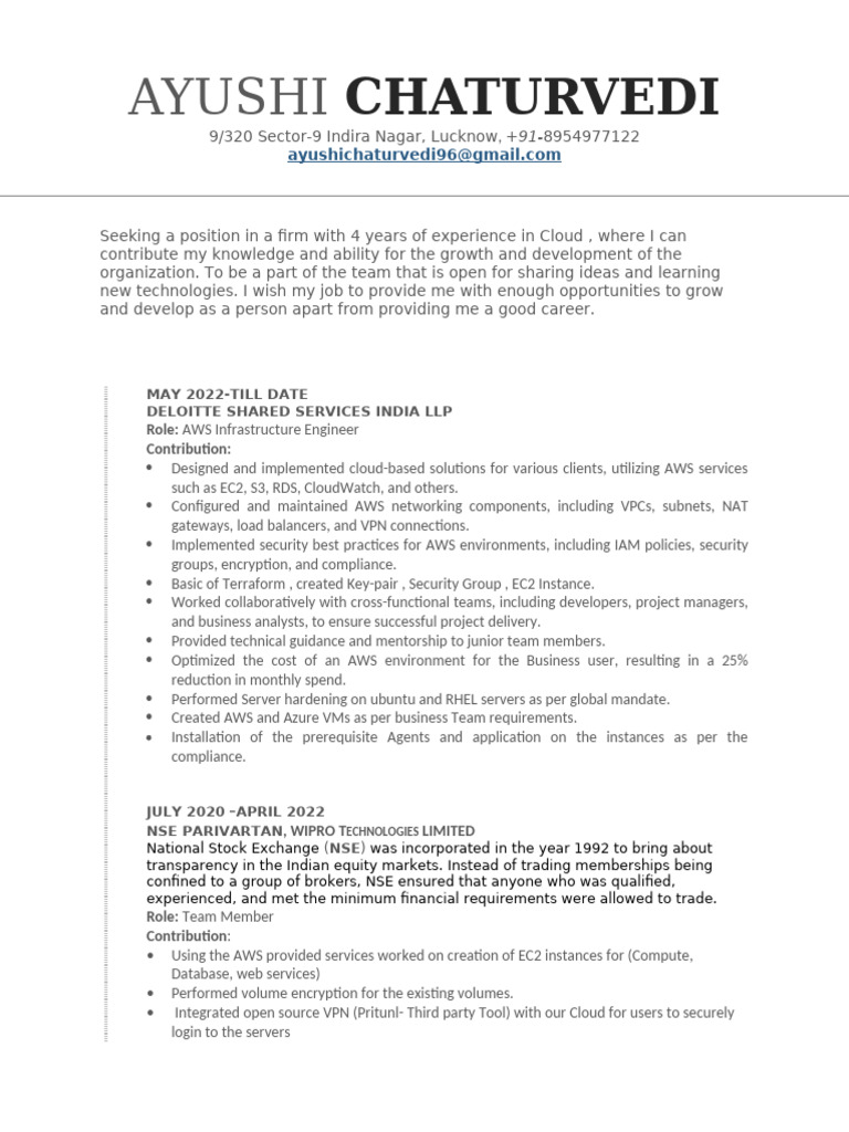 Ayushi Chaturvedi Resume1 | PDF | Computing | Computer Networking