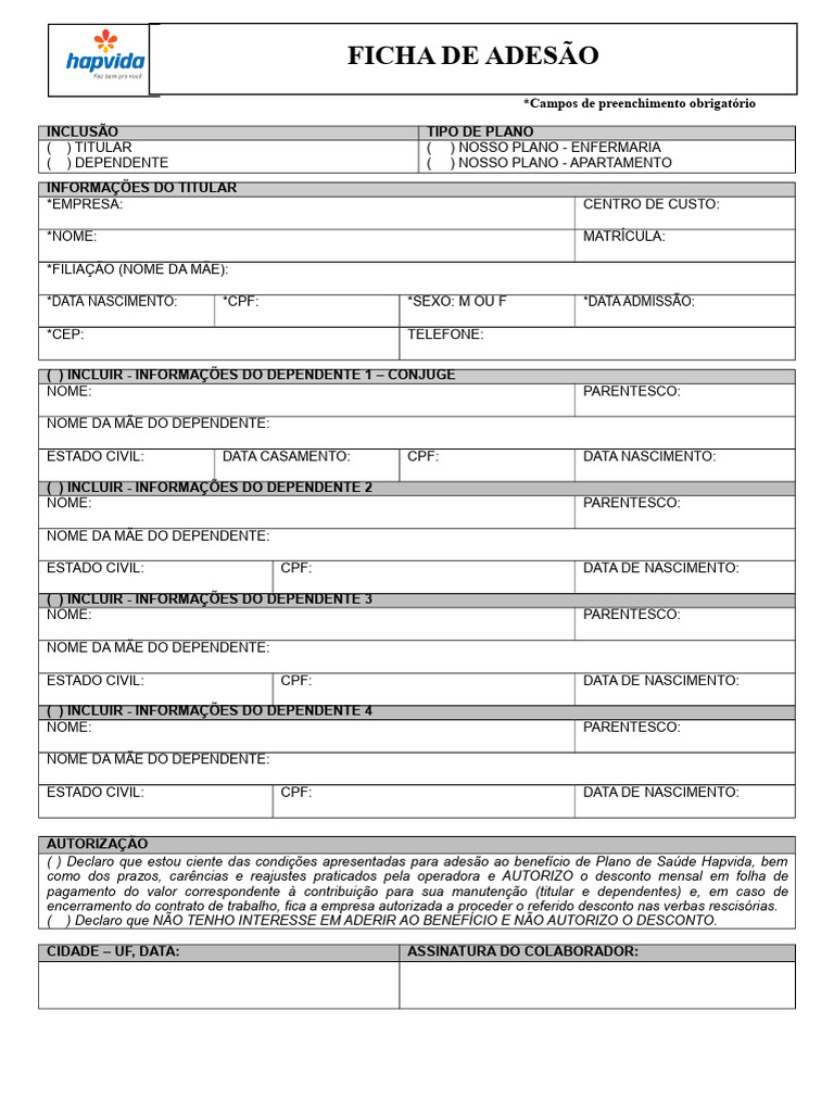 Modelo Ficha de Adesão (1) | PDF