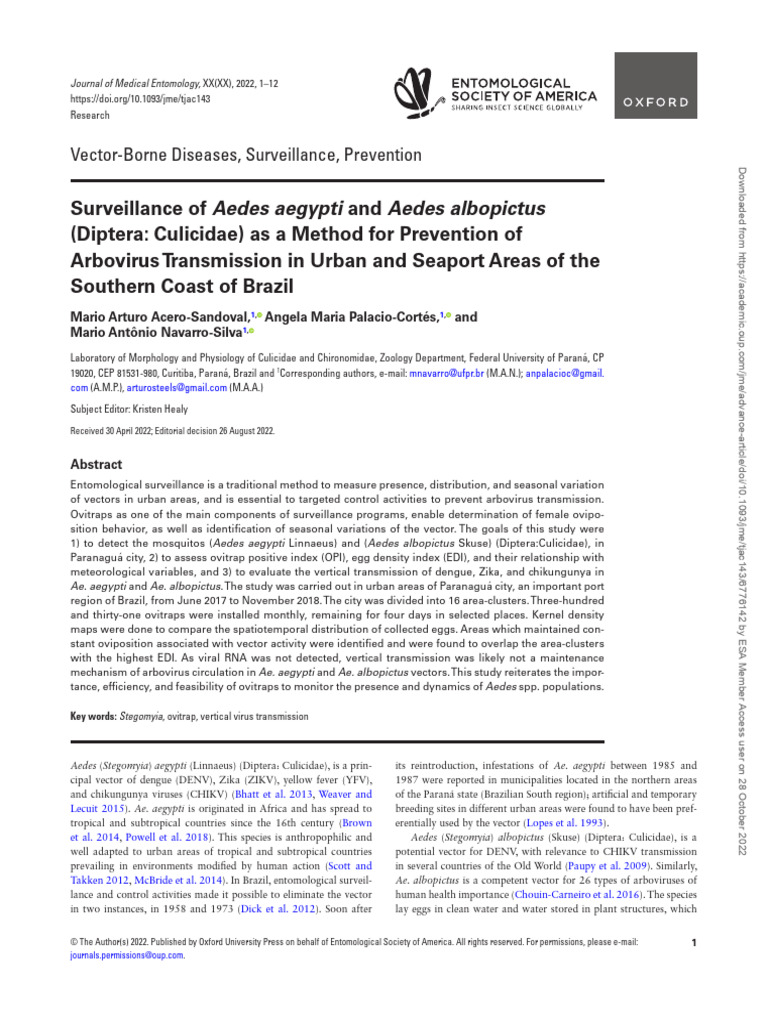 Acero Sandoval Etal 2022 Surveyllance Aedes | PDF | Aedes Aegypti | Zika Fever