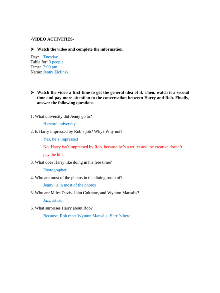 Video Activities (1) | PDF